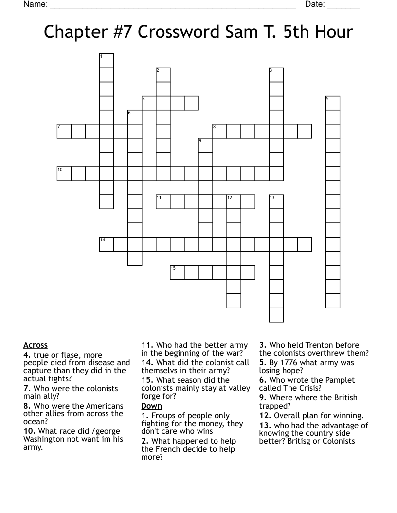 Chapter #7 Crossword Sam T. 5th Hour - WordMint