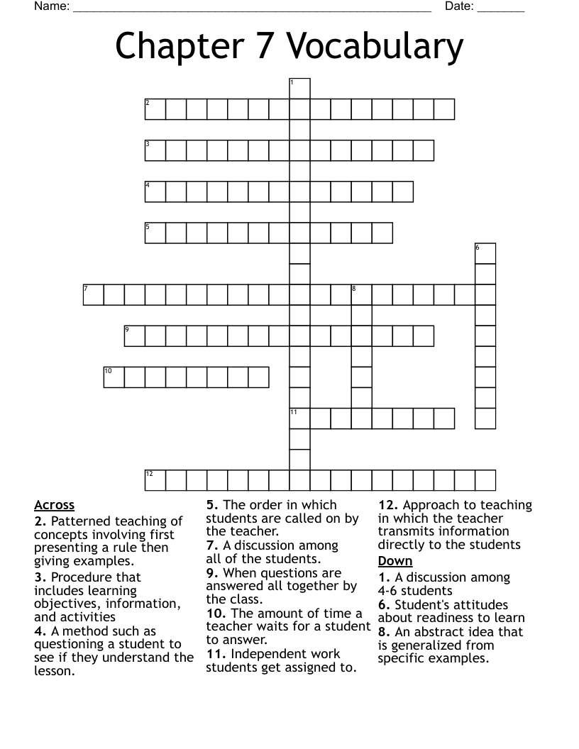 Chapter 7 Vocabulary Crossword - WordMint