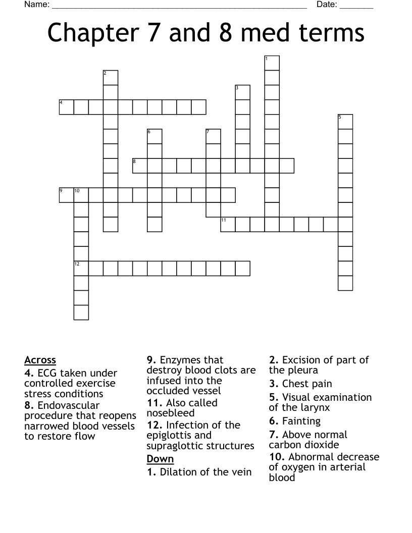 Chapter 7 and 8 med terms Crossword - WordMint