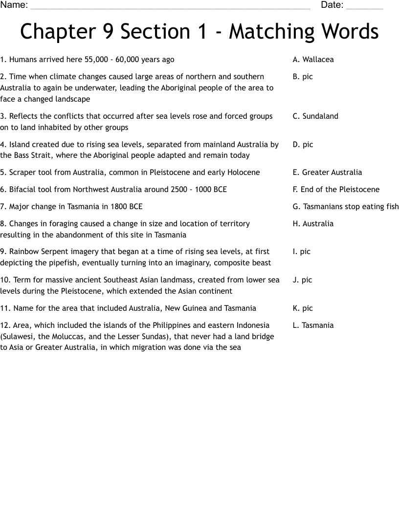 Chapter 9 Section 1 - Matching Words Worksheet - WordMint