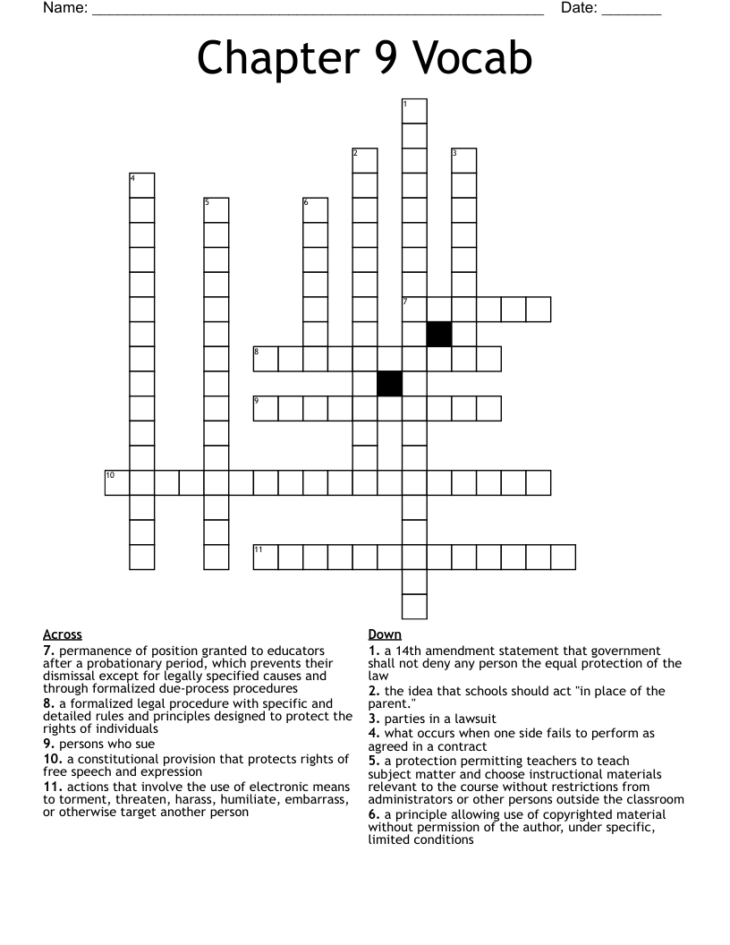 Chapter 9 Vocab Crossword - WordMint