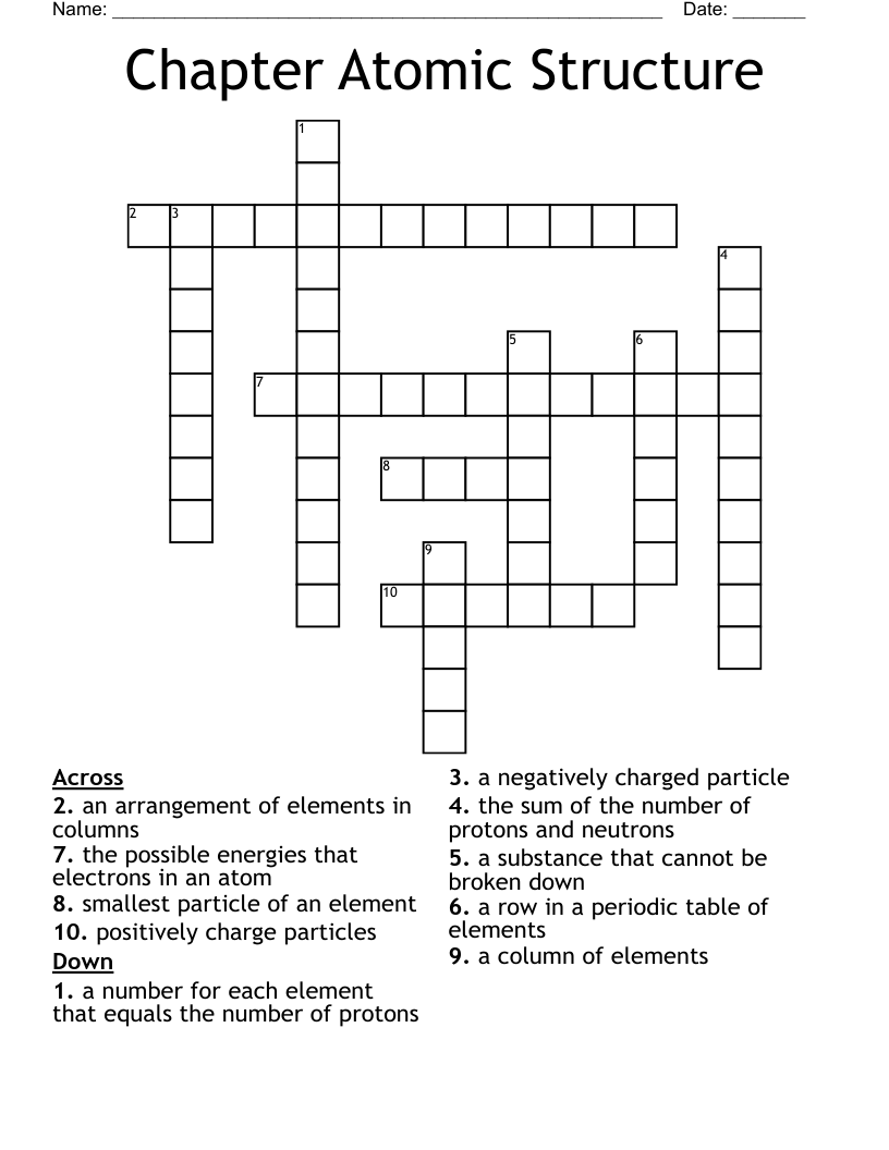 Chapter Atomic Structure Crossword - WordMint