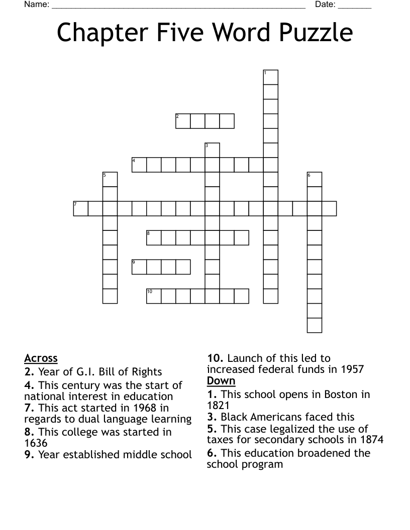 Chapter Five Word Puzzle Crossword WordMint