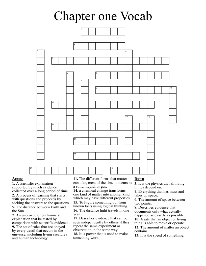 Chapter one Vocab Crossword - WordMint