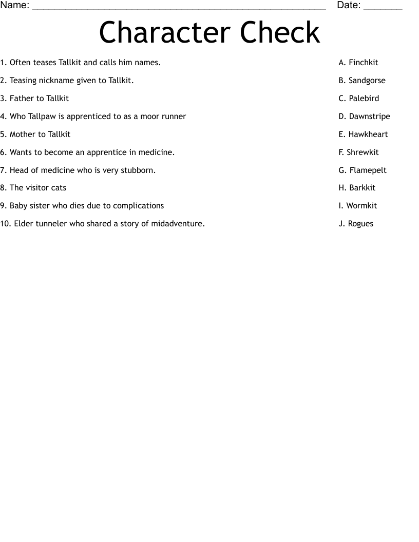 Character Check Worksheet - WordMint