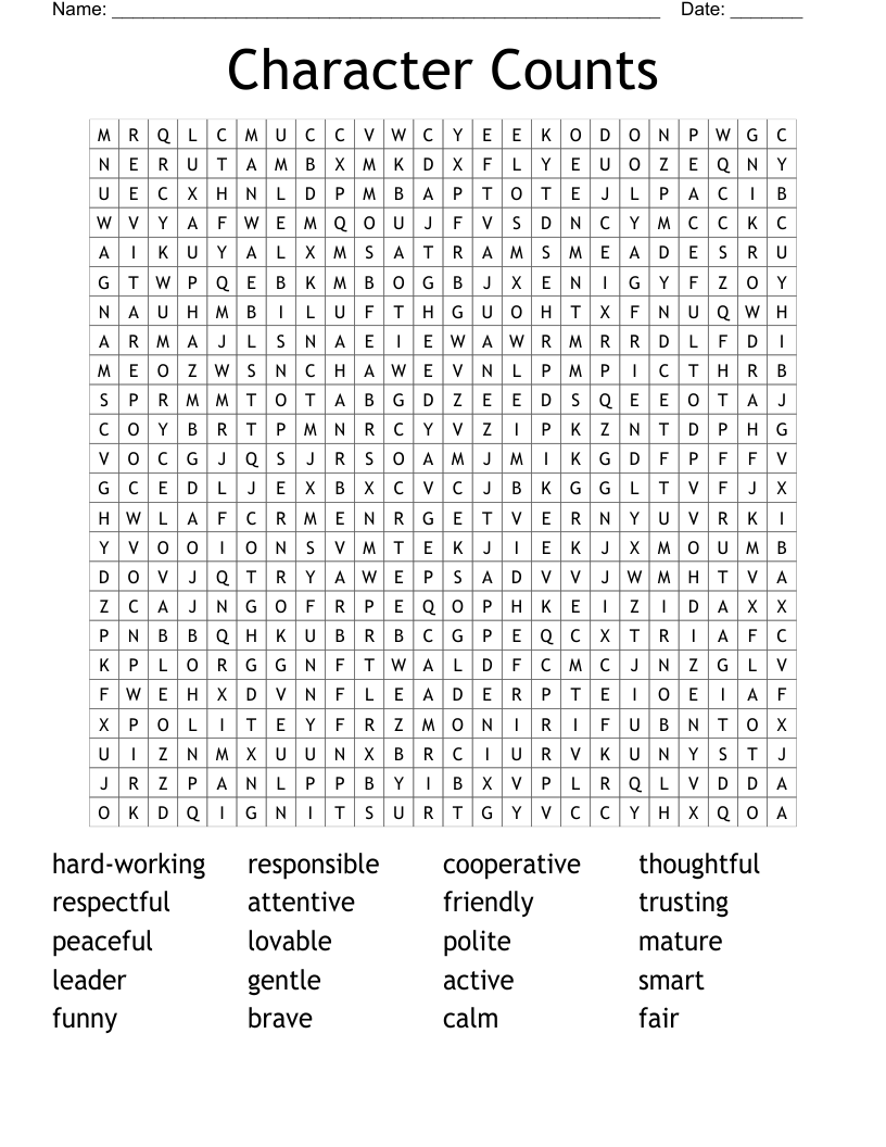 Character Counts Word Search WordMint