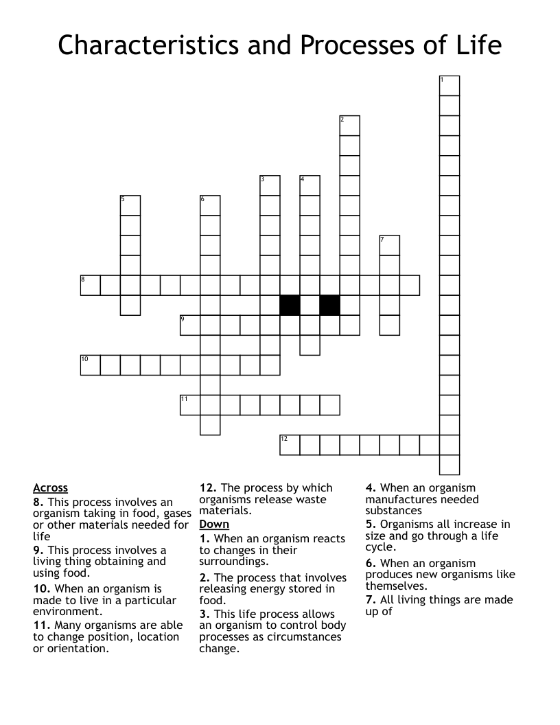 Characteristics and Processes of Life Crossword - WordMint