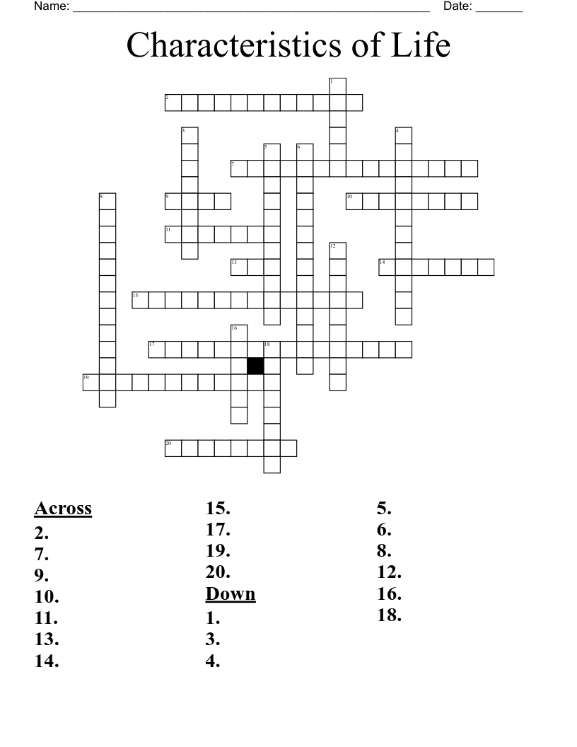 Characteristics of Life Crossword - WordMint