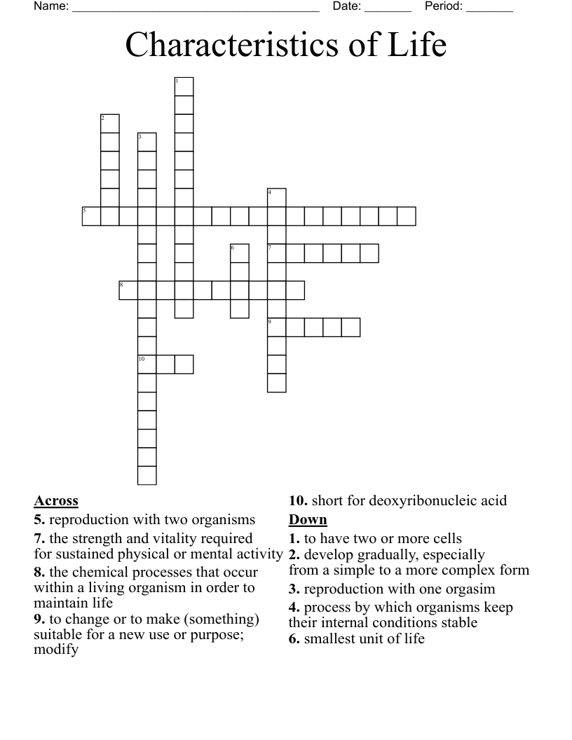 Characteristics of Life Crossword - WordMint