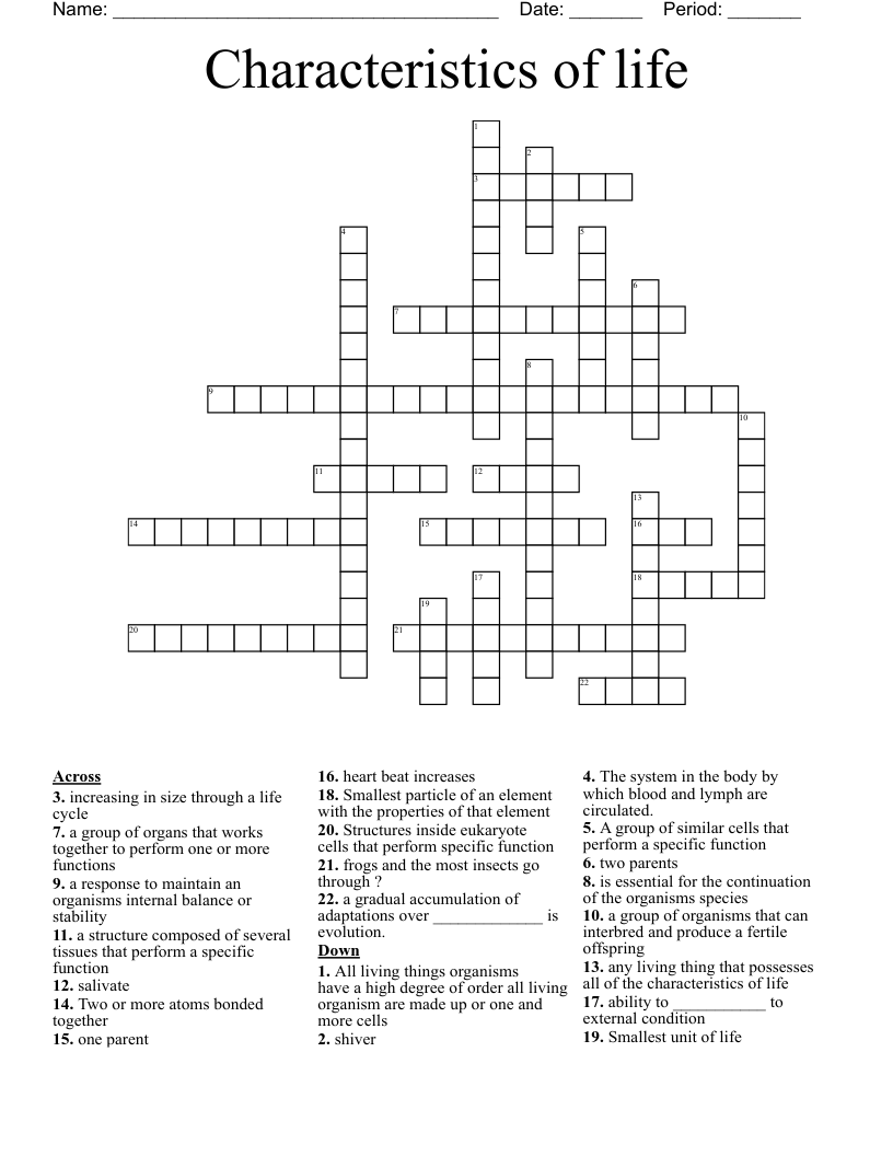 Characteristics of life Crossword - WordMint