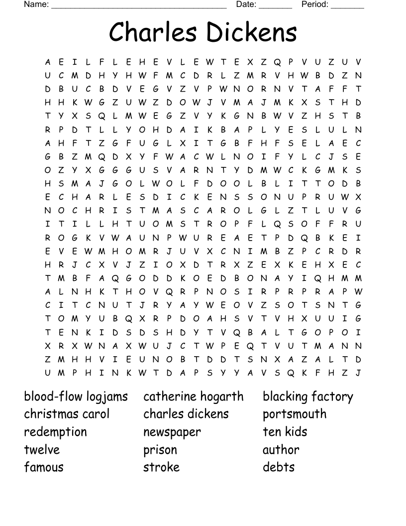 Charles Dickens Word Search WordMint