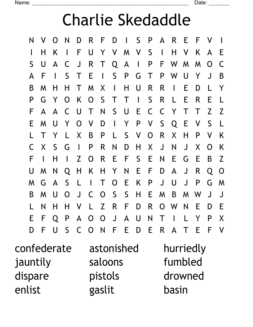 Charlie Skedaddle Word Search - WordMint