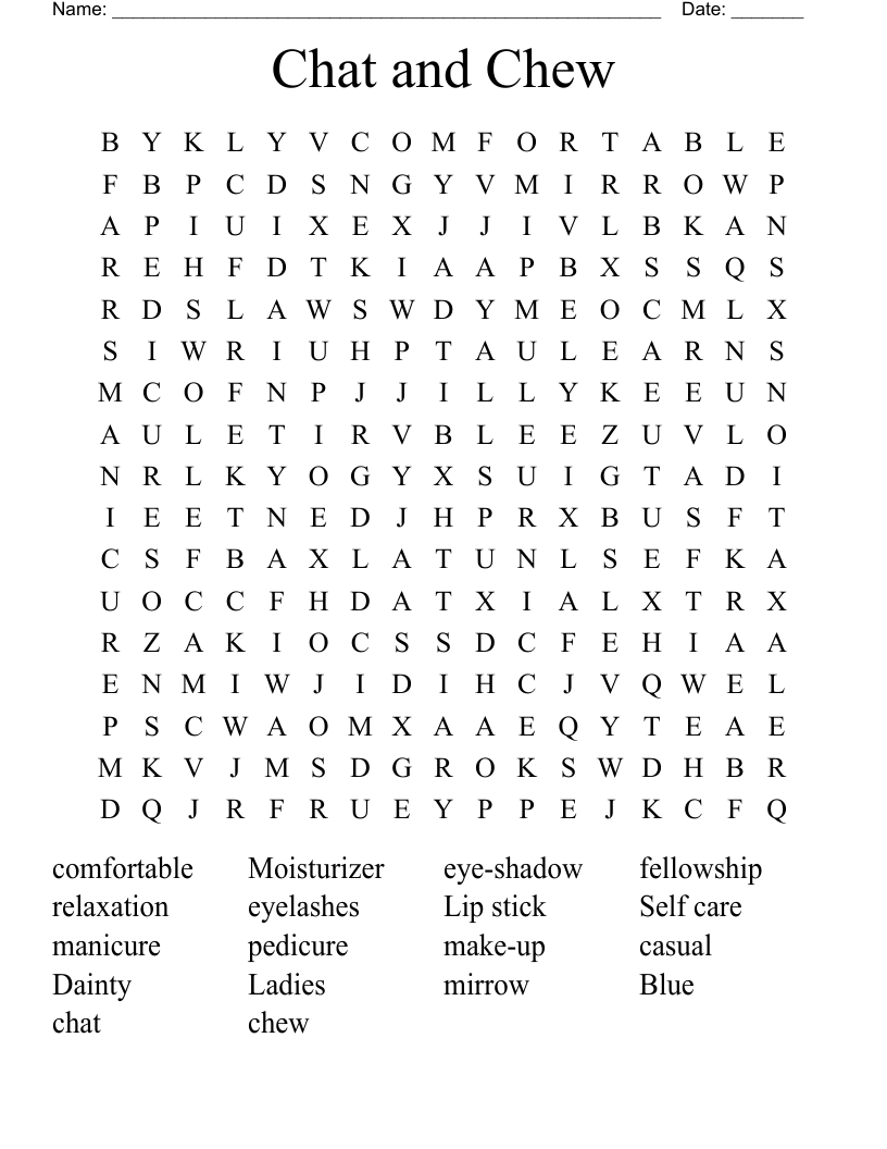 Chat and Chew Word Search - WordMint