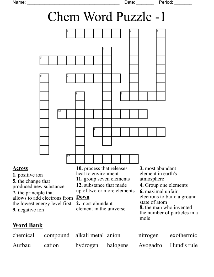 Chem Word Puzzle -1 Crossword - WordMint