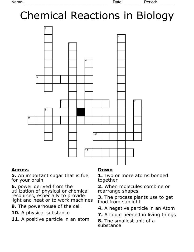 Chemical Reactions in Biology Crossword - WordMint