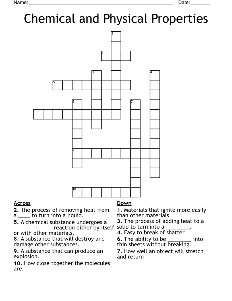 Chemical and Physical Properties Crossword - WordMint