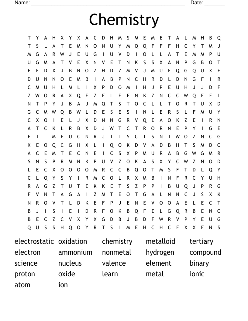 Chemistry Word Search - WordMint