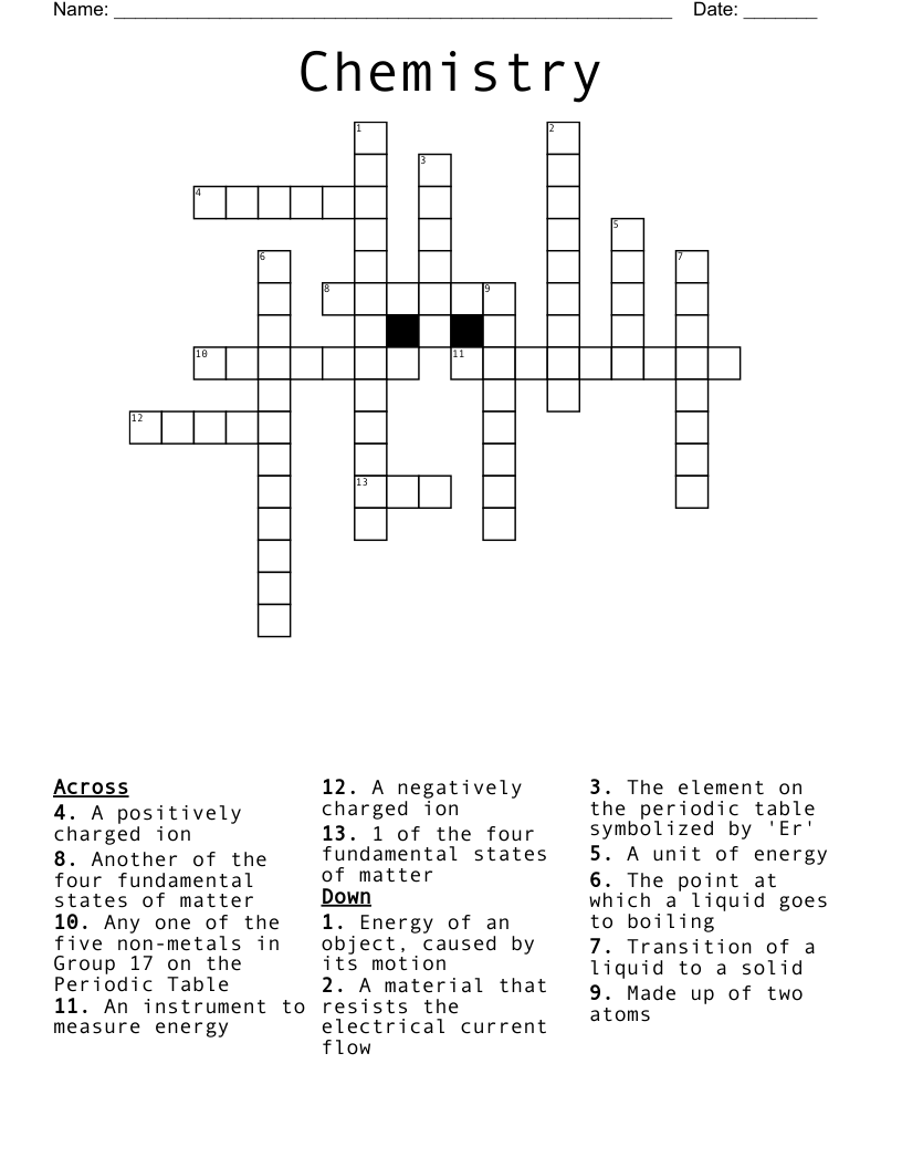 Chemistry Crossword - WordMint