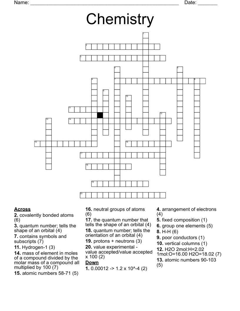 Chemistry Crossword - WordMint