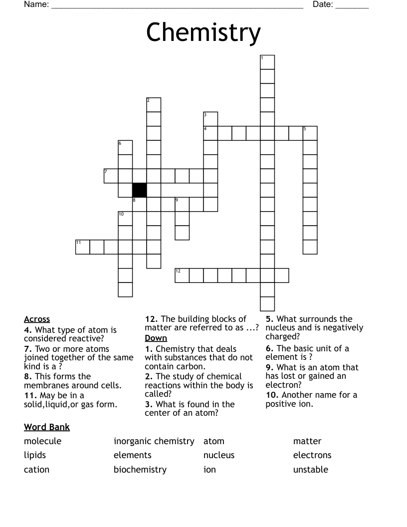 Chemistry Crossword - WordMint