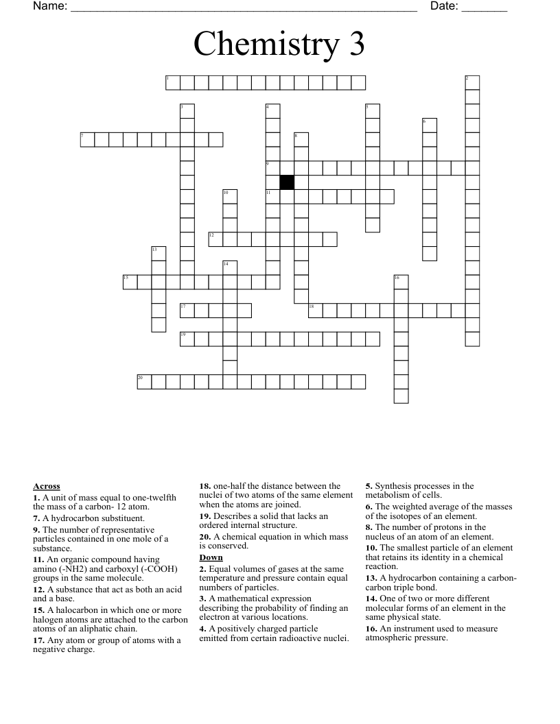 Chemistry 3 Crossword - WordMint