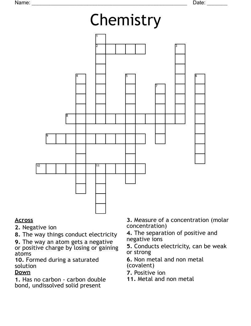 Chemistry Crossword - WordMint