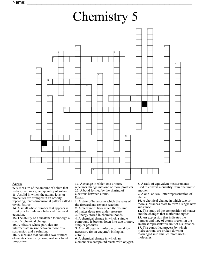 Chemistry 5 Crossword - WordMint
