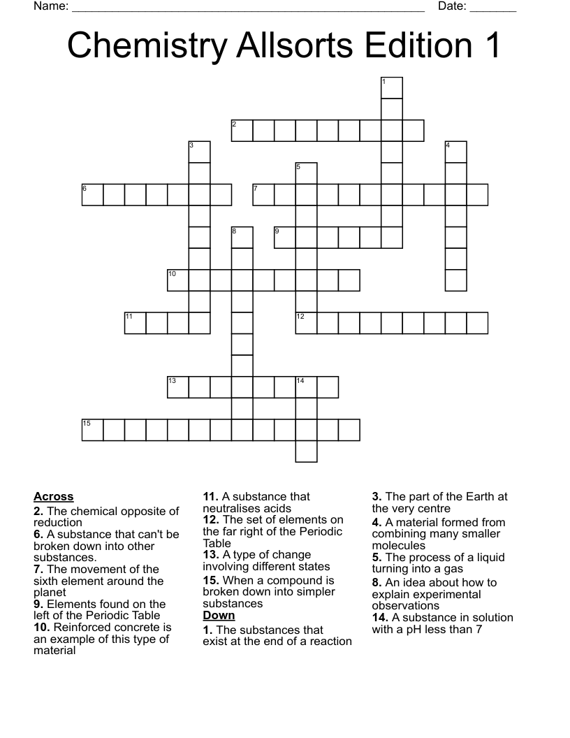 Chemistry Allsorts Edition 1 Crossword - WordMint