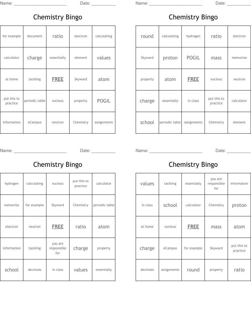 Chemistry Bingo - WordMint