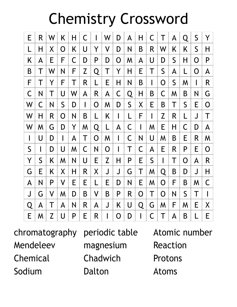 Chemistry Crossword Word Search - WordMint
