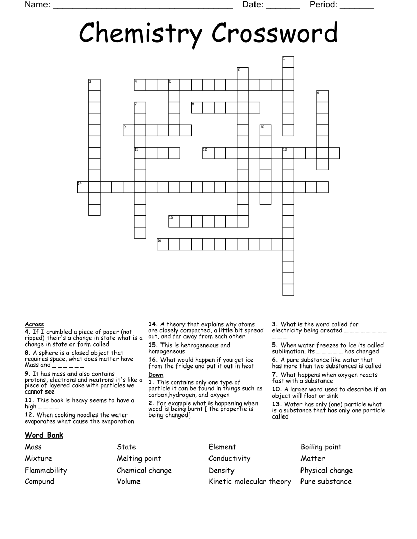Chemistry Crossword - WordMint