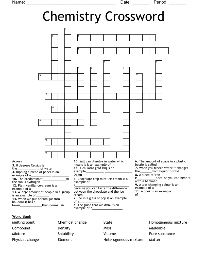 Chemistry Crossword - WordMint