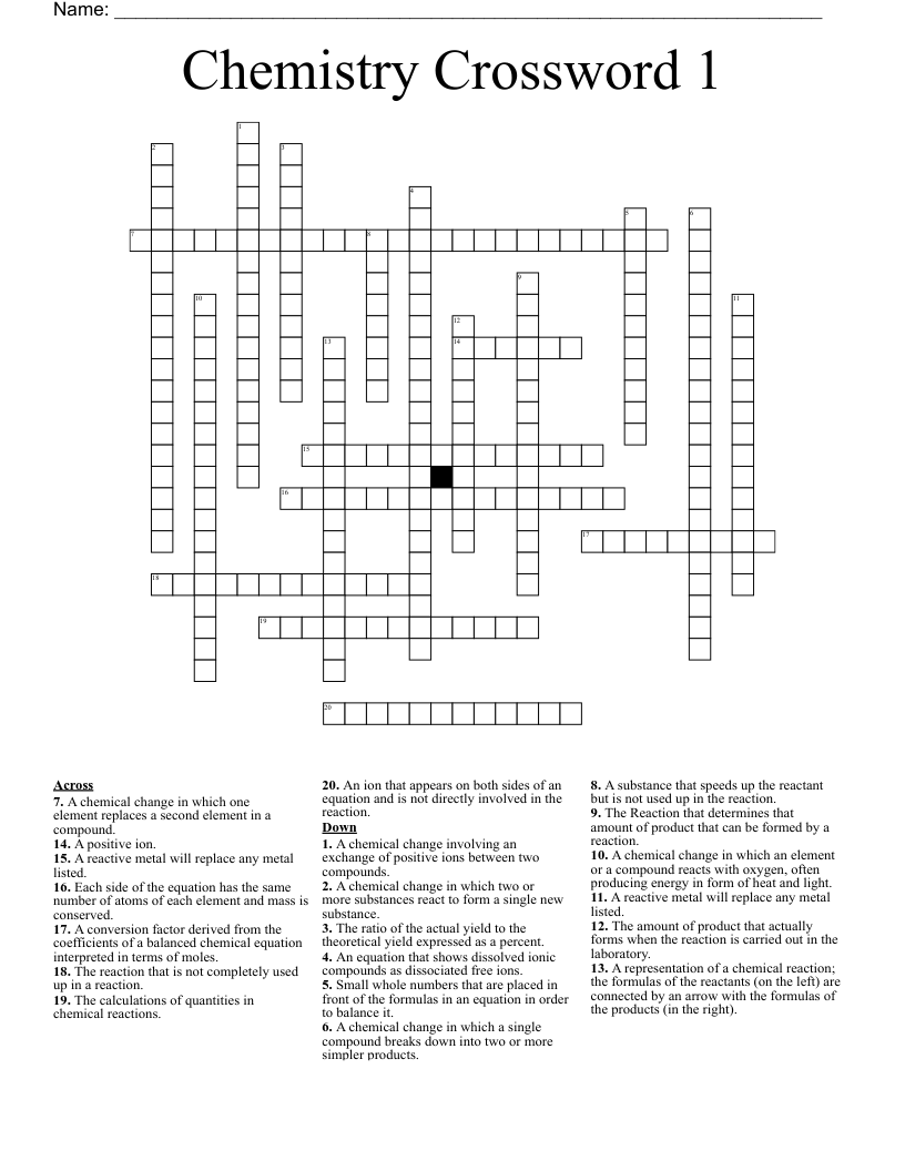 Chemistry Crossword 1 - WordMint