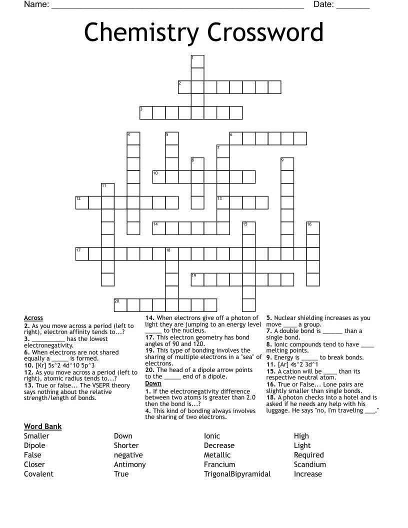 Chemistry Crossword - WordMint
