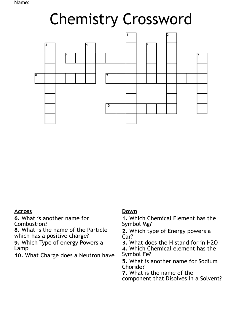 Chemistry Crossword - WordMint
