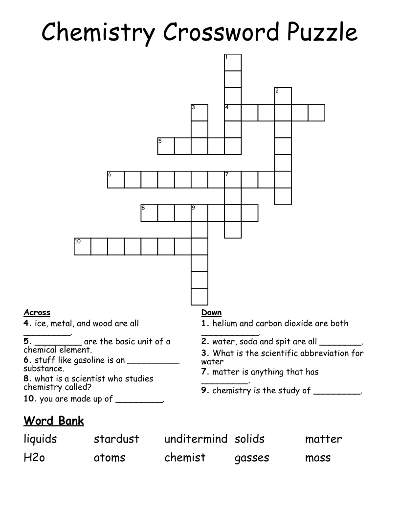 Chemistry Crossword Puzzle - WordMint