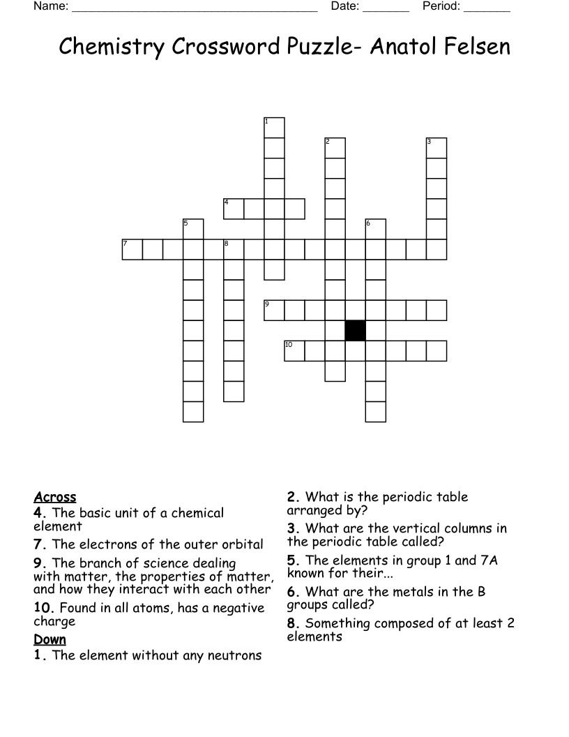Chemistry Crossword Puzzle- Anatol Felsen - WordMint