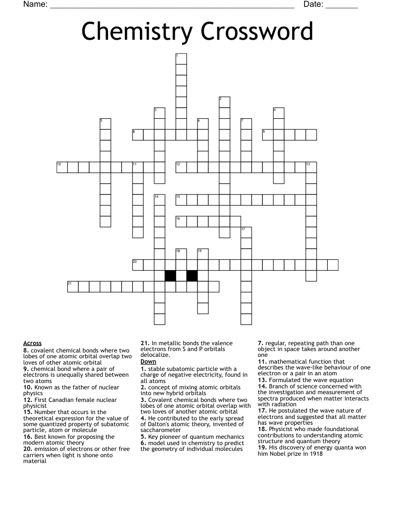 Chemistry Crossword - WordMint
