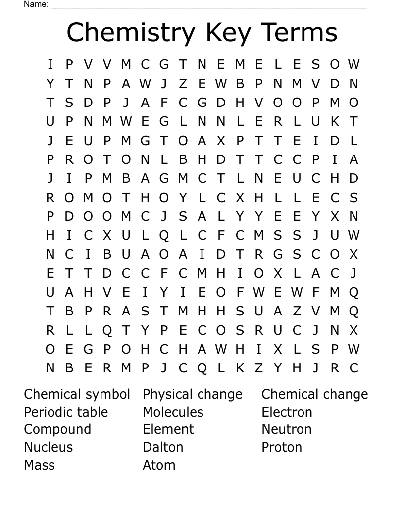 Chemistry Key Terms Word Search - WordMint