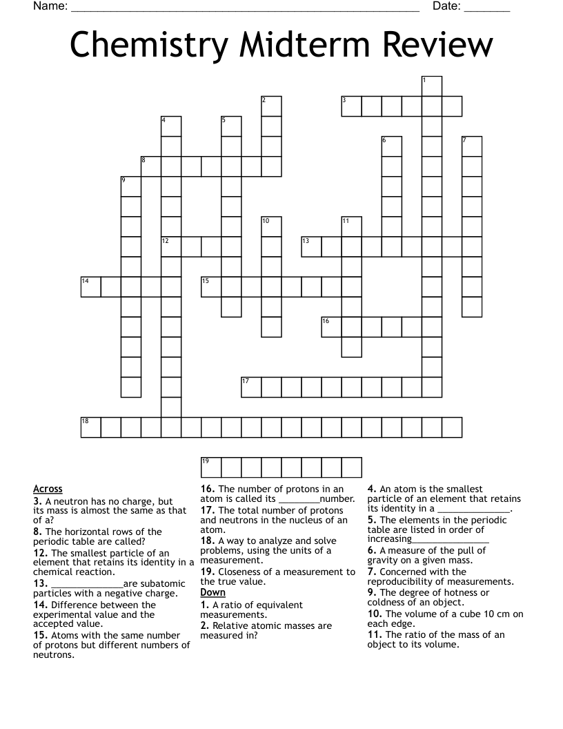 Chemistry Midterm Review Crossword - WordMint