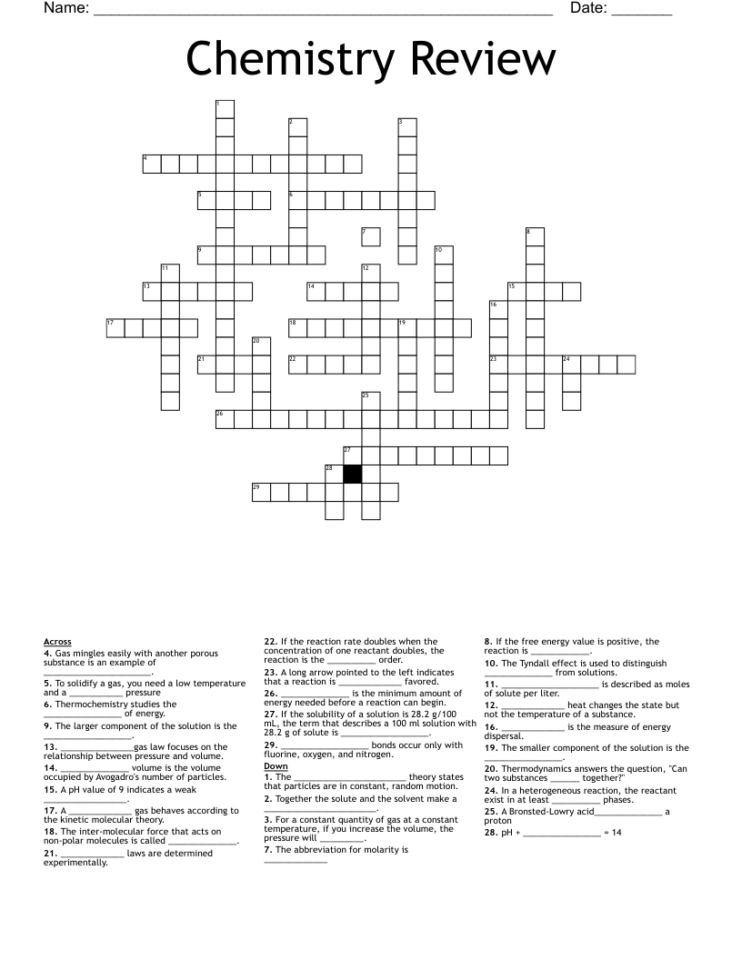Chemistry Review Crossword - WordMint