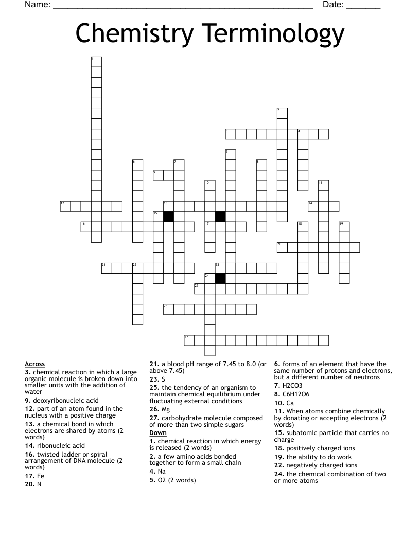 Chemistry Terminology Crossword - WordMint