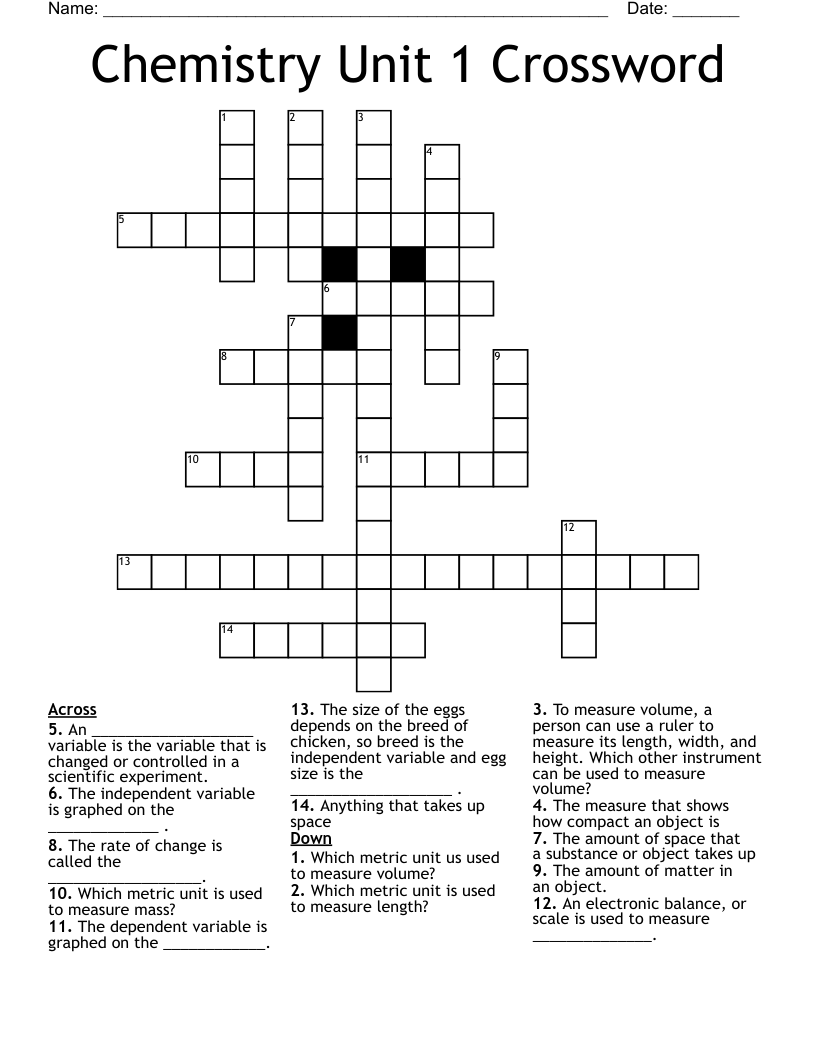 Chemistry Unit 1 Crossword - WordMint