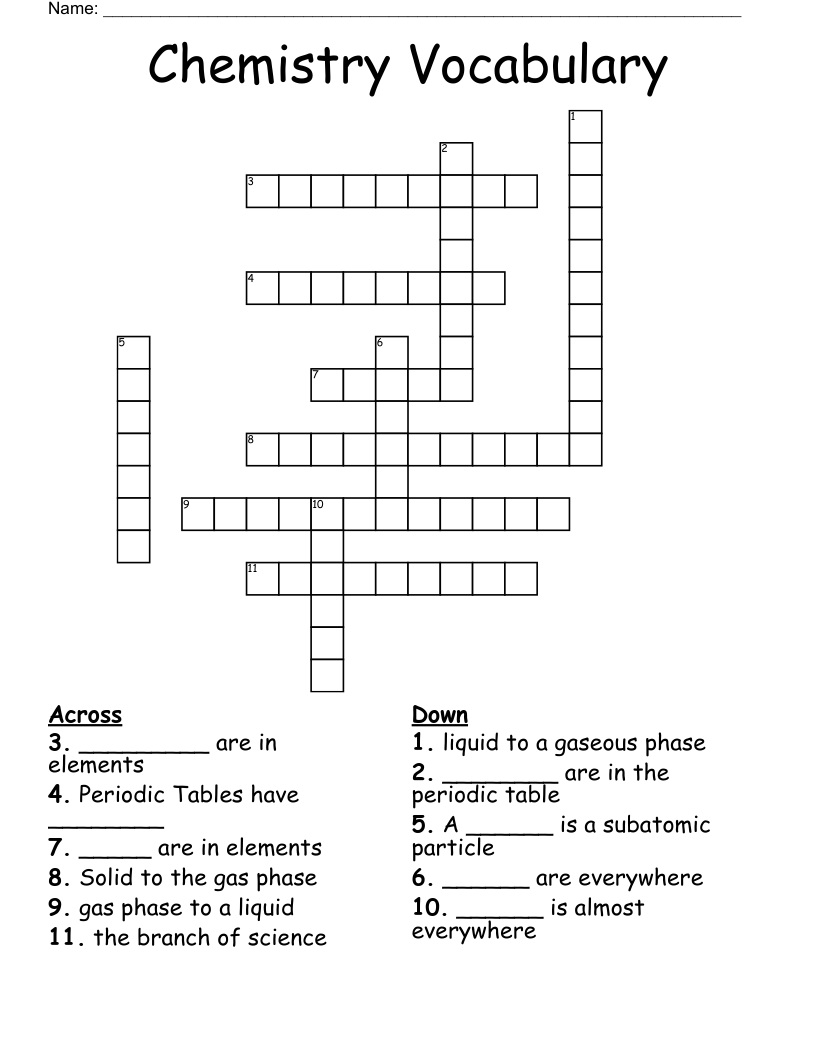 Chemistry Vocabulary Crossword - WordMint