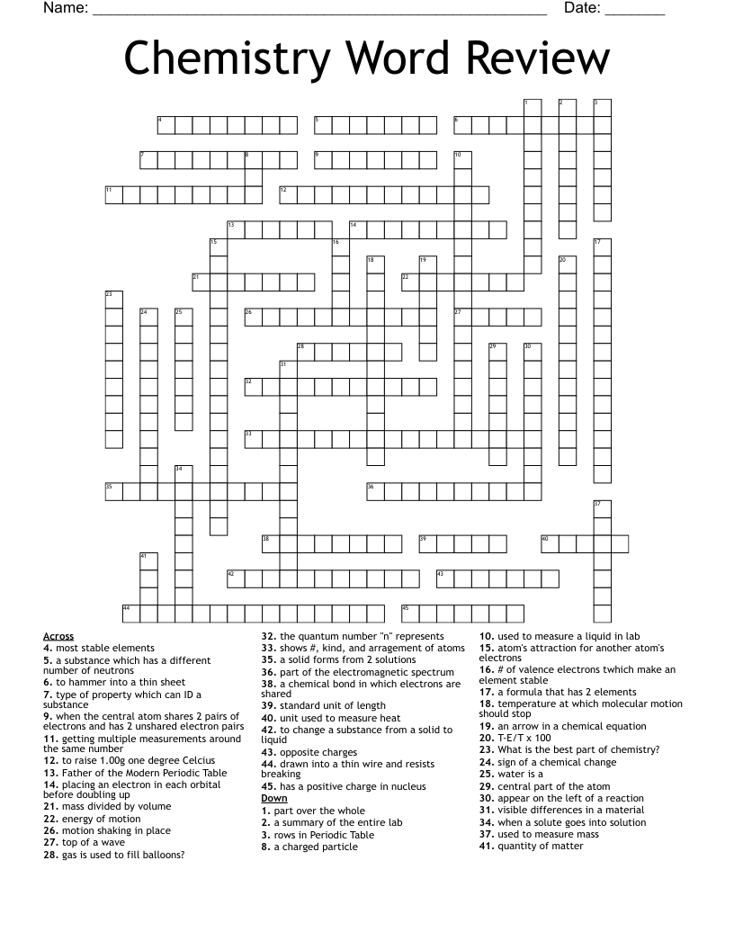 Chemistry Word Review Crossword - WordMint