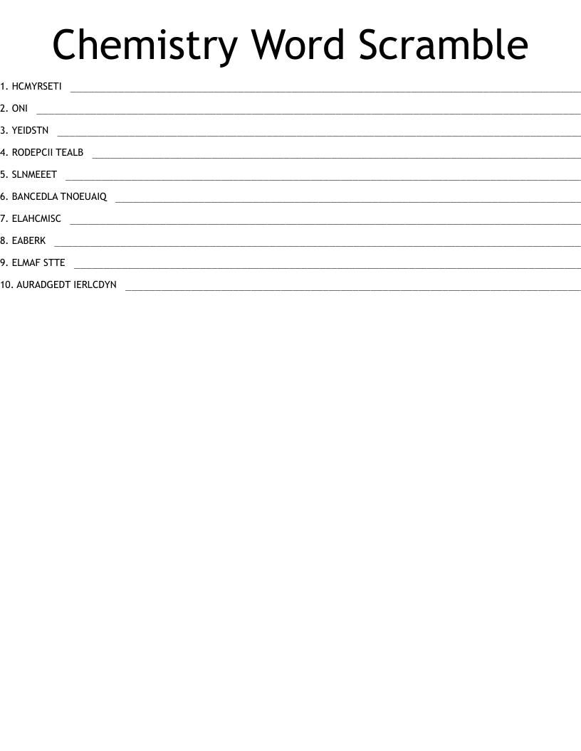 Chemistry Word Scramble - WordMint