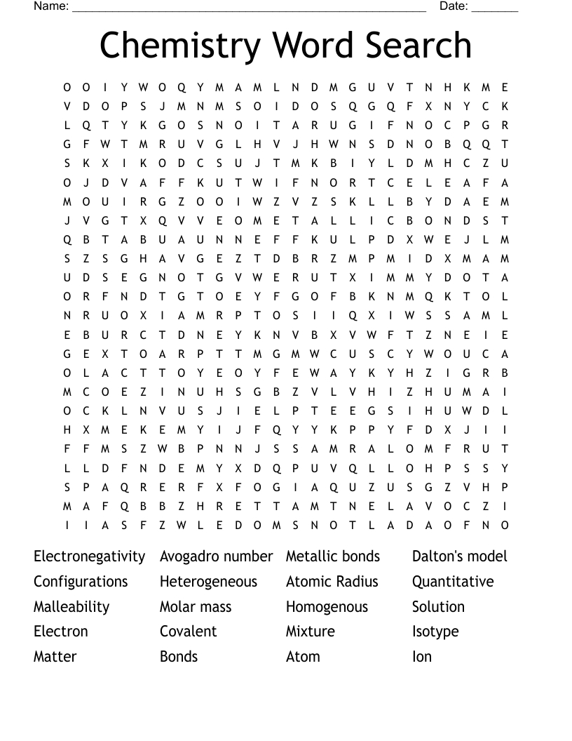 Chemistry Word Search - WordMint