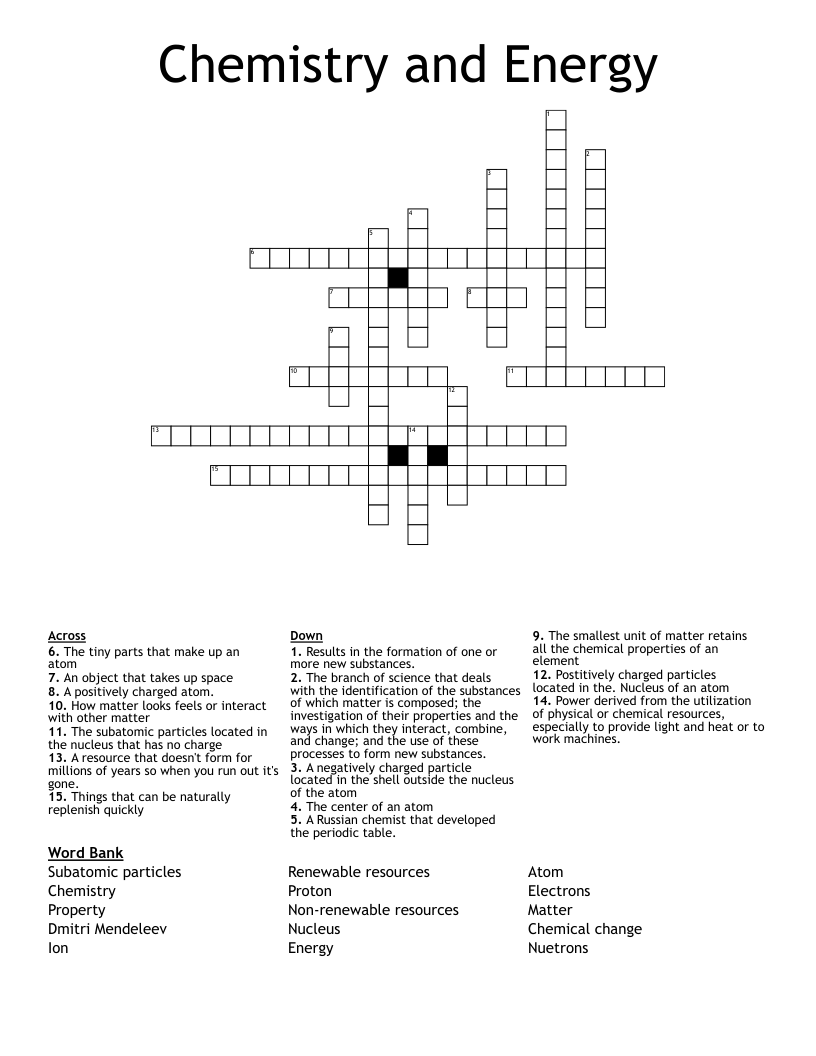 Chemistry and Energy Crossword - WordMint