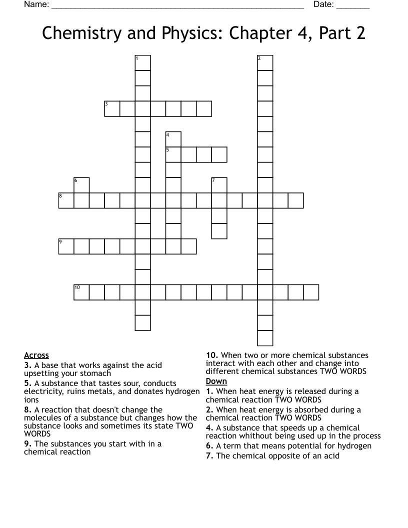 Chemistry and Physics: Chapter 4, Part 2 Crossword - WordMint