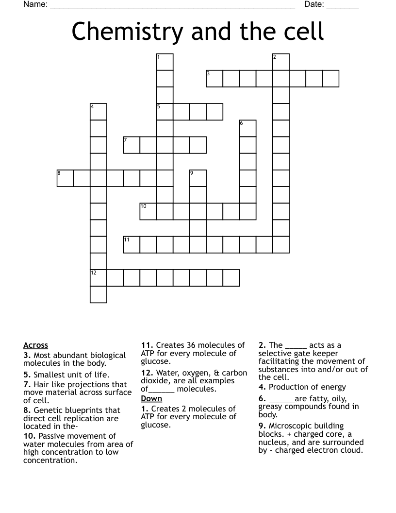 Chemistry And The Cell Crossword WordMint